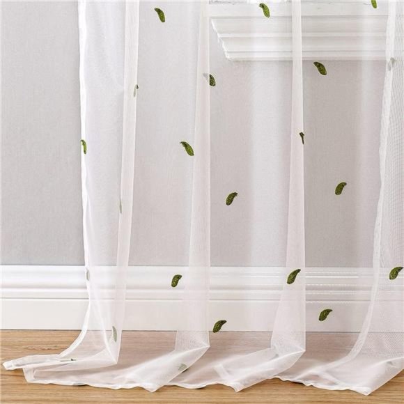 Accents | Green Pattern Curtains Sheer2panel Set Of Sheer Embroidered ...